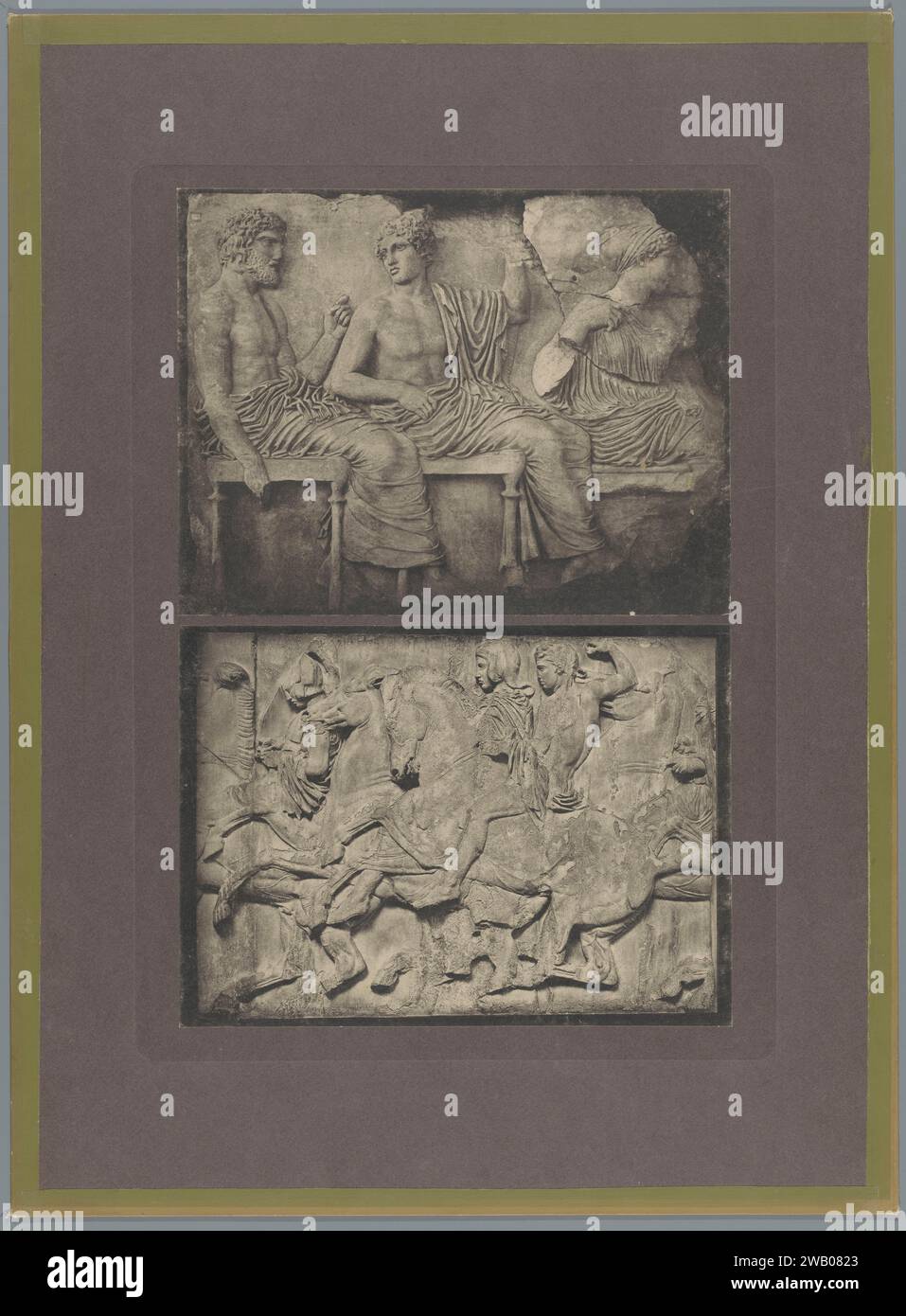 Two details of the Parthenonfries, 1897 photograph Above: Three people ...