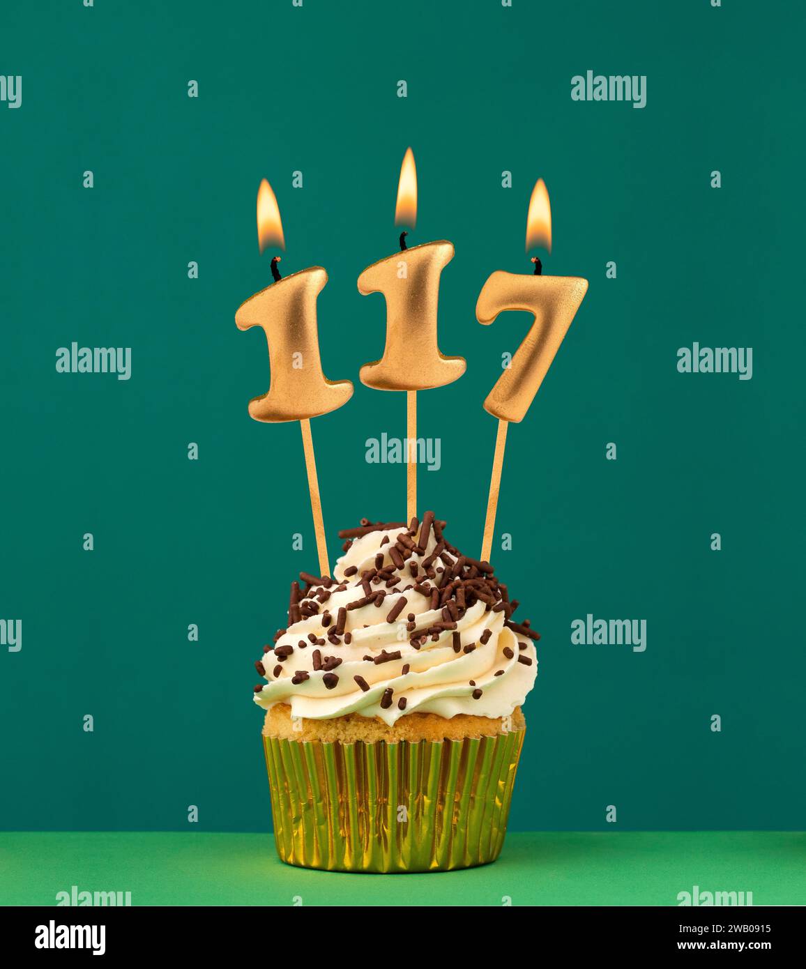 Birthday candle number 117 - Vertical anniversary card with green ...