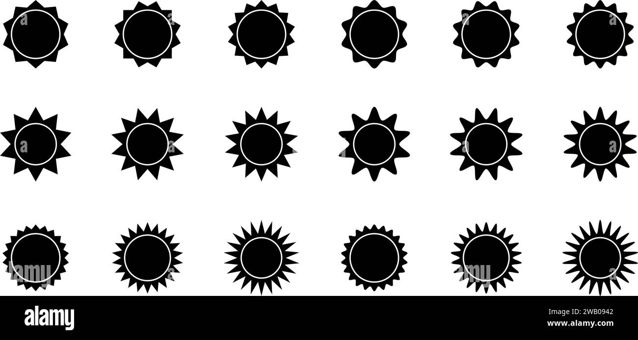 Set of sunburst, sunlight, sunshine icons. Circular badges, stamps ...