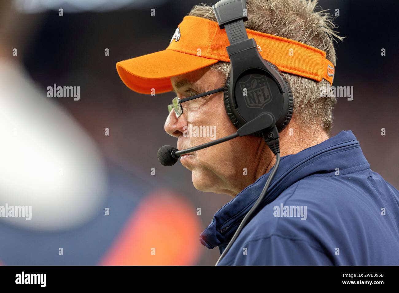 Denver Broncos head coach Sean Payton coaches against the Las Vegas ...