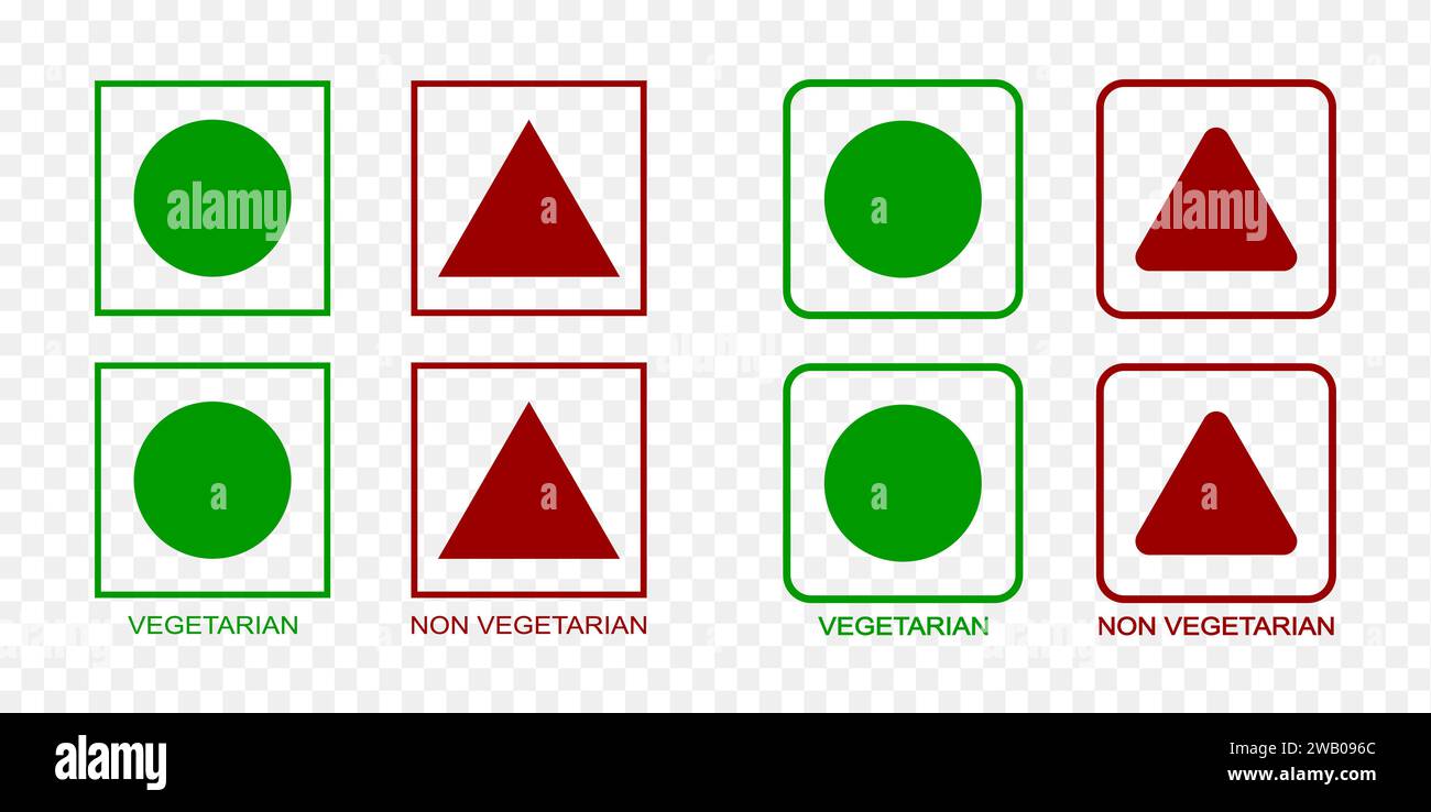 Vegetarian and non-vegetarian icons. Vegan food labels. Green circle ...