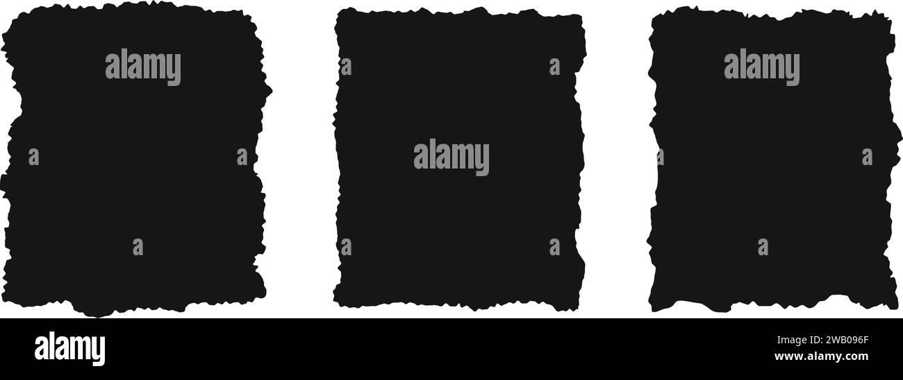 Set of jagged paper textures. Black rectangle shapes with ripped edges ...