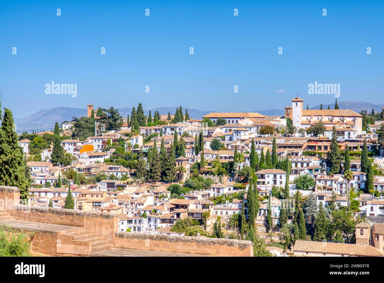 View of the historic homes of Granada, Spain from the Alhambra Stock ...