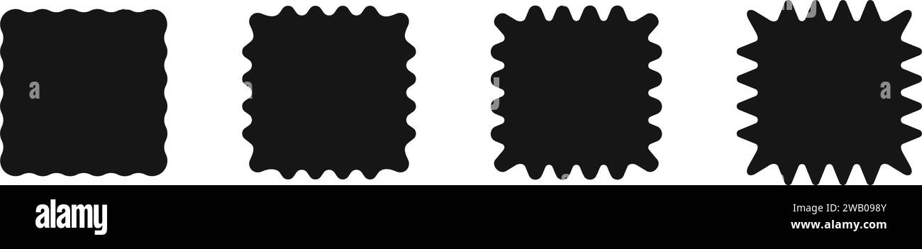 Set of black squares with wavy edges. Tags, labels, stickers, badges ...