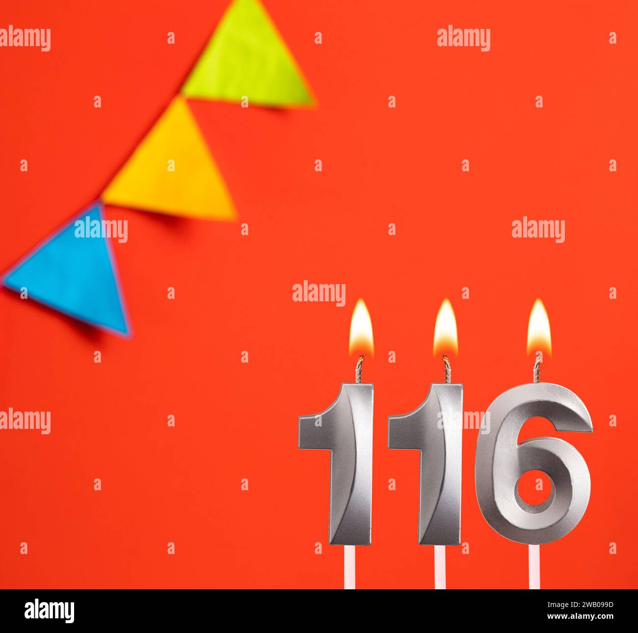 Birthday card - Number 116 candle in orange background Stock Photo - Alamy