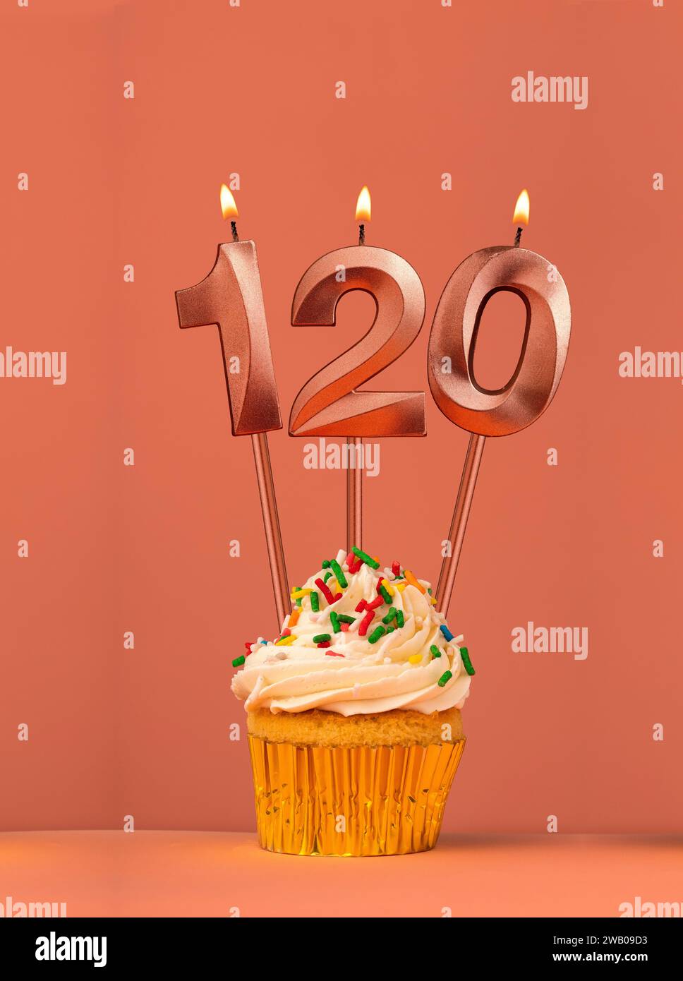 Candle number 120 - Cake birthday in coral fusion background Stock ...