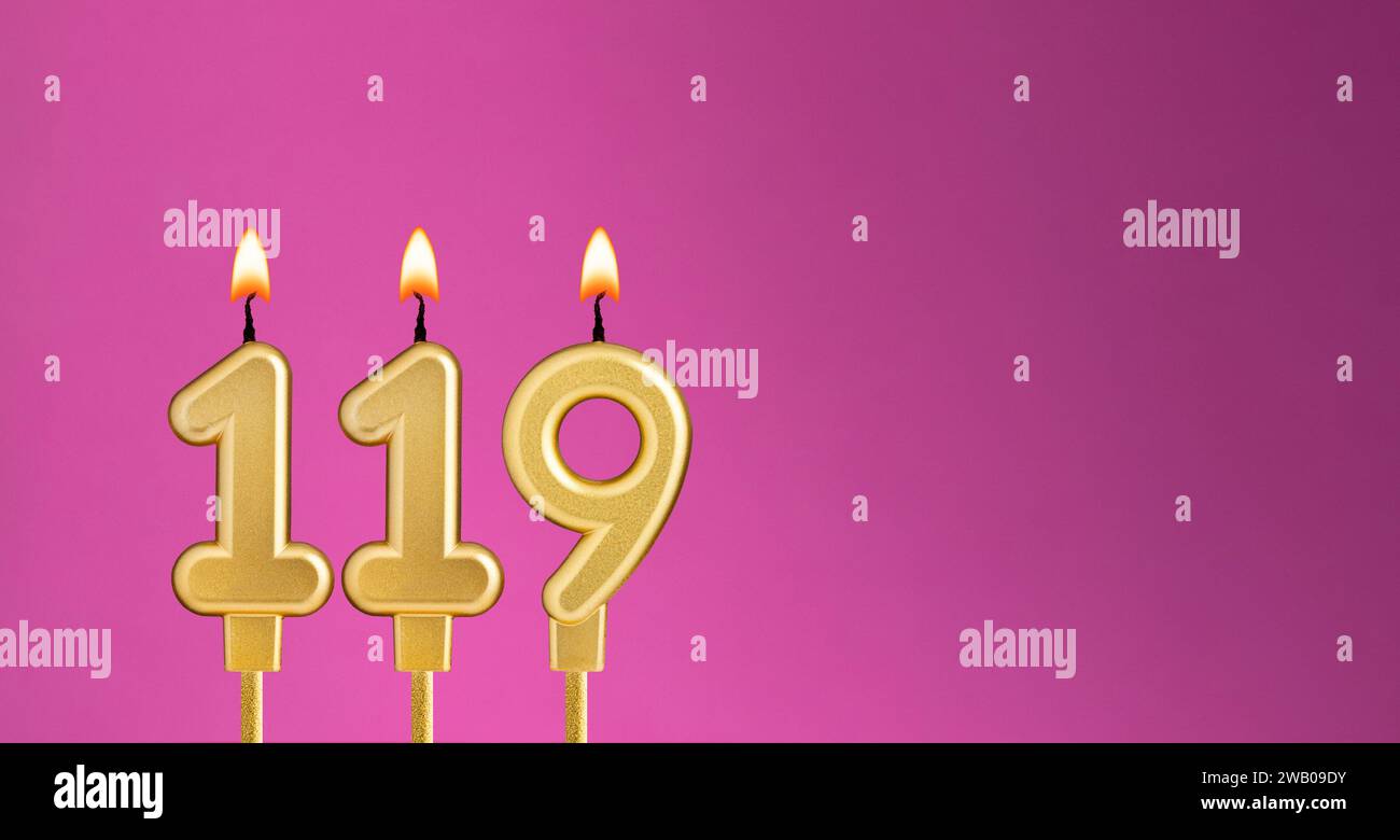 Candle number 119 in purple background - birthday card Stock Photo - Alamy