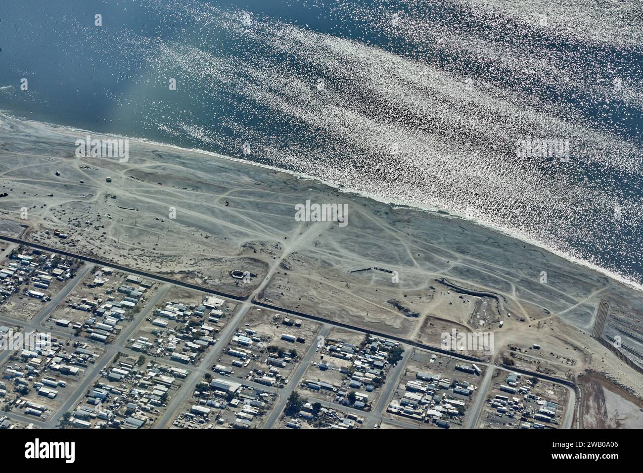Bombay Beach, California, USA. 6th Jan, 2024. Sunlight reflecting off ...