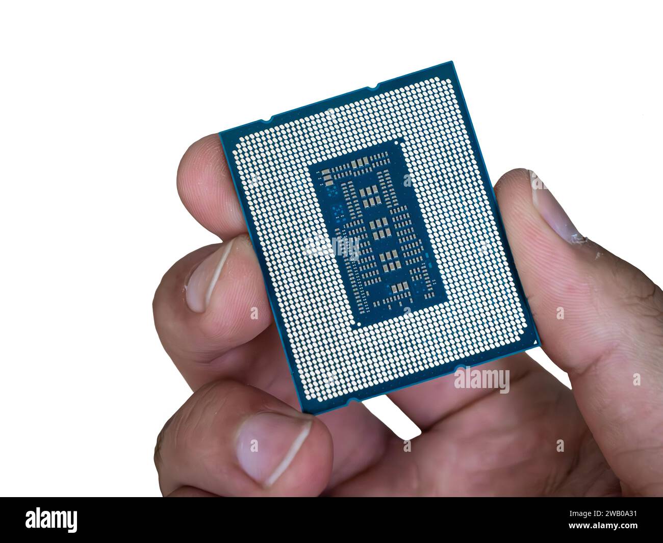 Central Processing Unit Cpu Microprocessor Computer Component In Hand Isolated On White