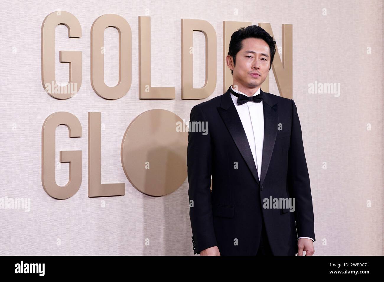 Steven Yeun arrives at the 81st Golden Globe Awards on Sunday, Jan. 7 ...