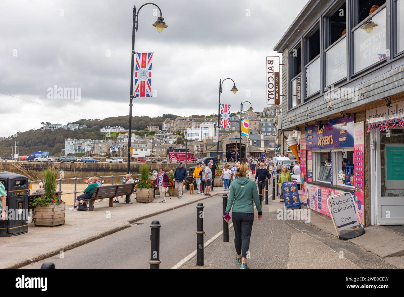 St Ives town centre in September 2023, union jacks celebrate coronation ...