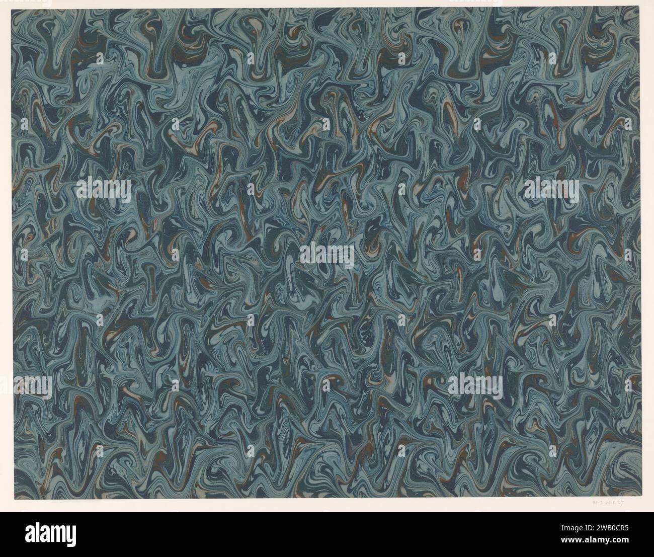 Fantasy marble in different shades of blue and brown on blue paper ...