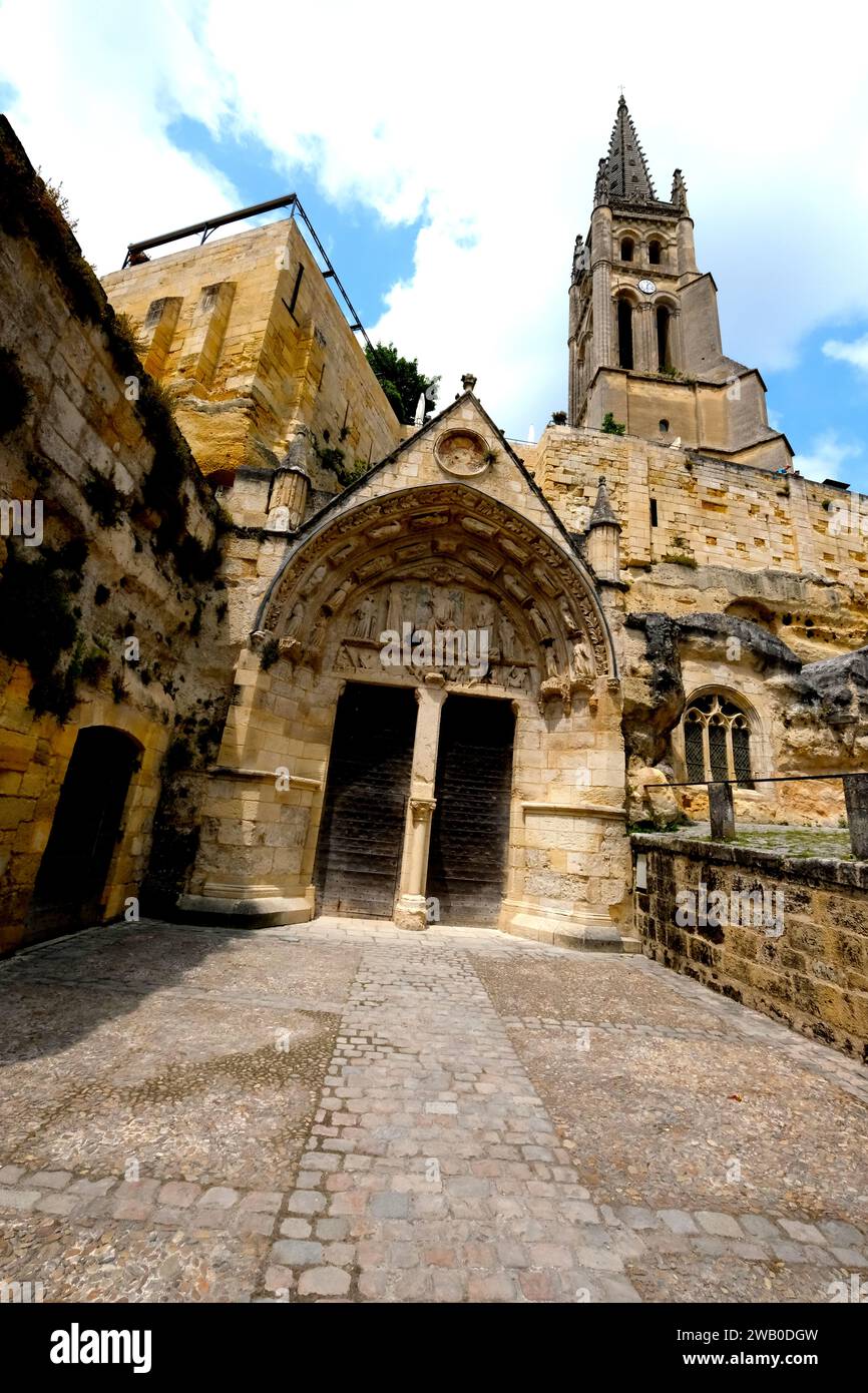 The Monolithic church of Saint Emilion in the medieval town of St ...