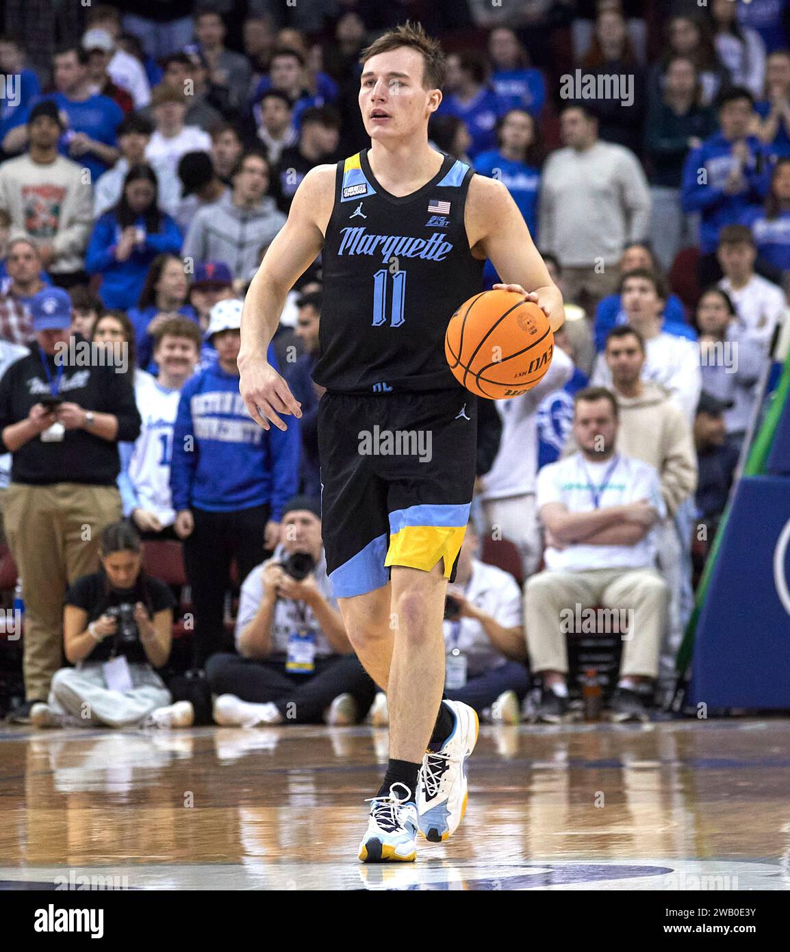 Marquette Golden Eagles guard Tyler Kolek (11) brings the ball up court ...