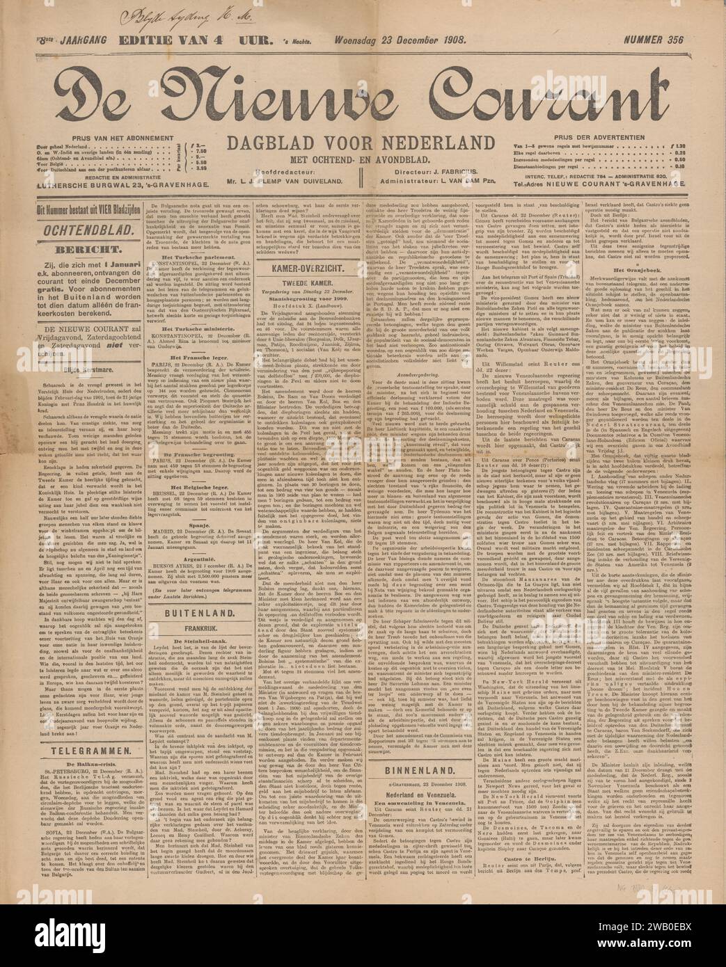De Nieuwe Courant, De Nieuwe Courant, 1908 Newspaper no. 356 of the 8th ...