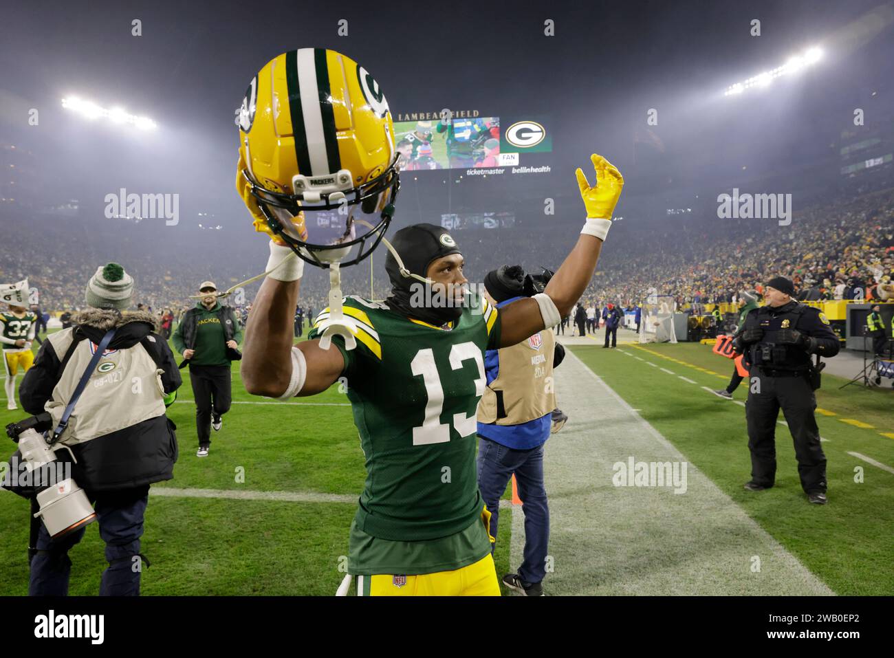 Green Bay Packers wide receiver Dontayvion Wicks (13) celebrates ...