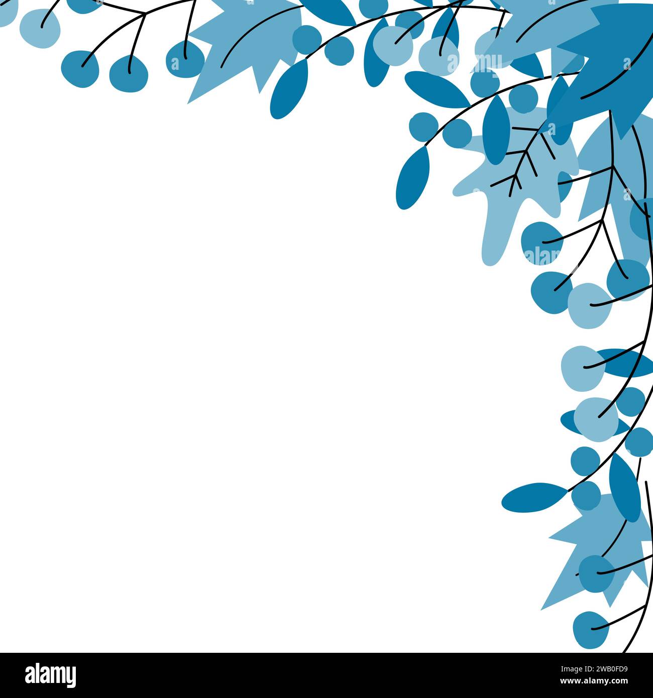 Abstract corner frame with top border of twigs with berries, branches ...