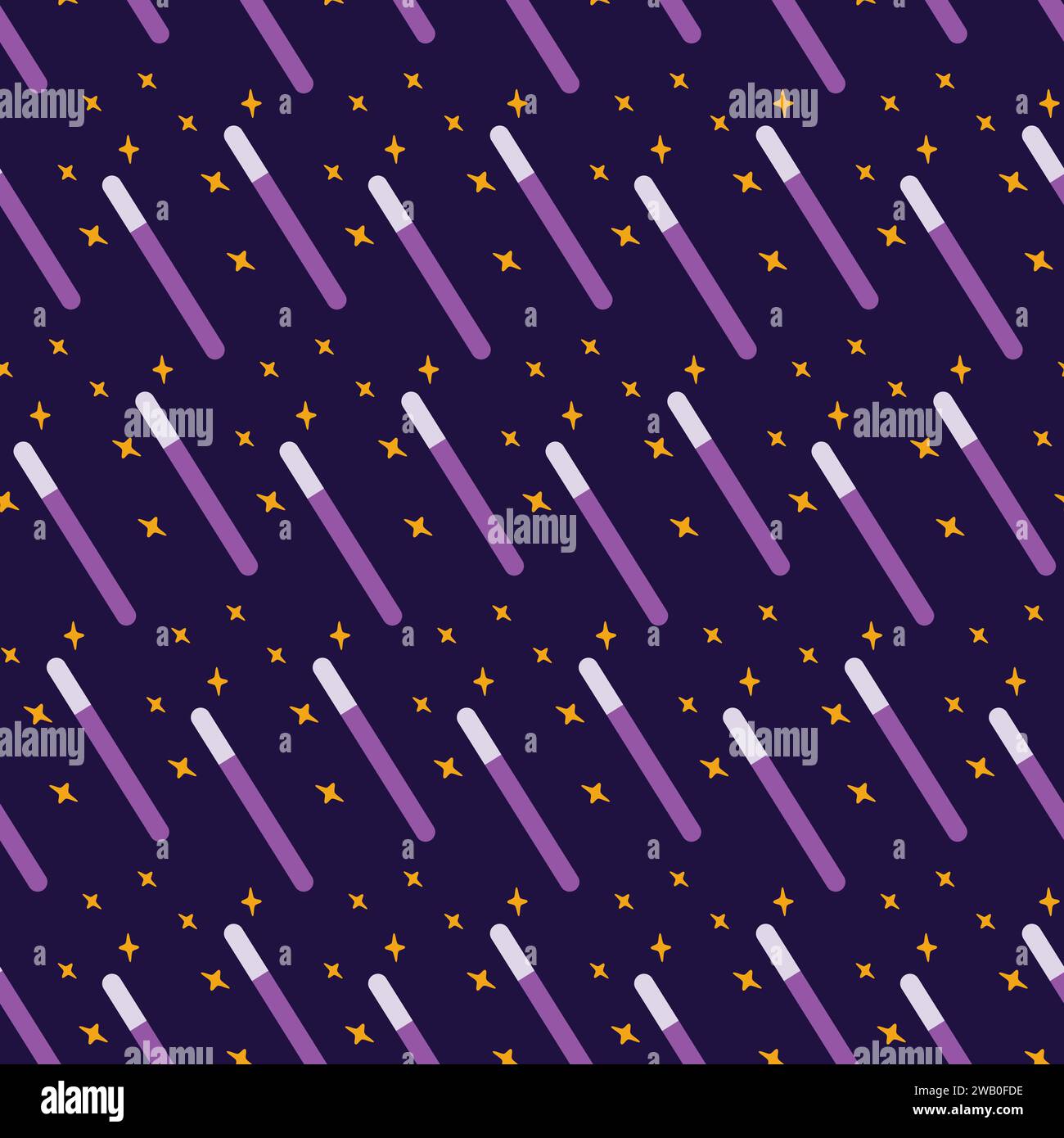 Seamless pattern of magic wands with decorative stars in trendy violet ...