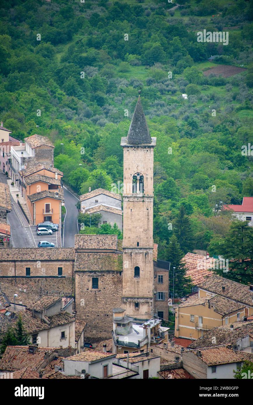 Bell Tower of Our Lady of Mercy Mother Church - Pacentro - Italy Stock ...