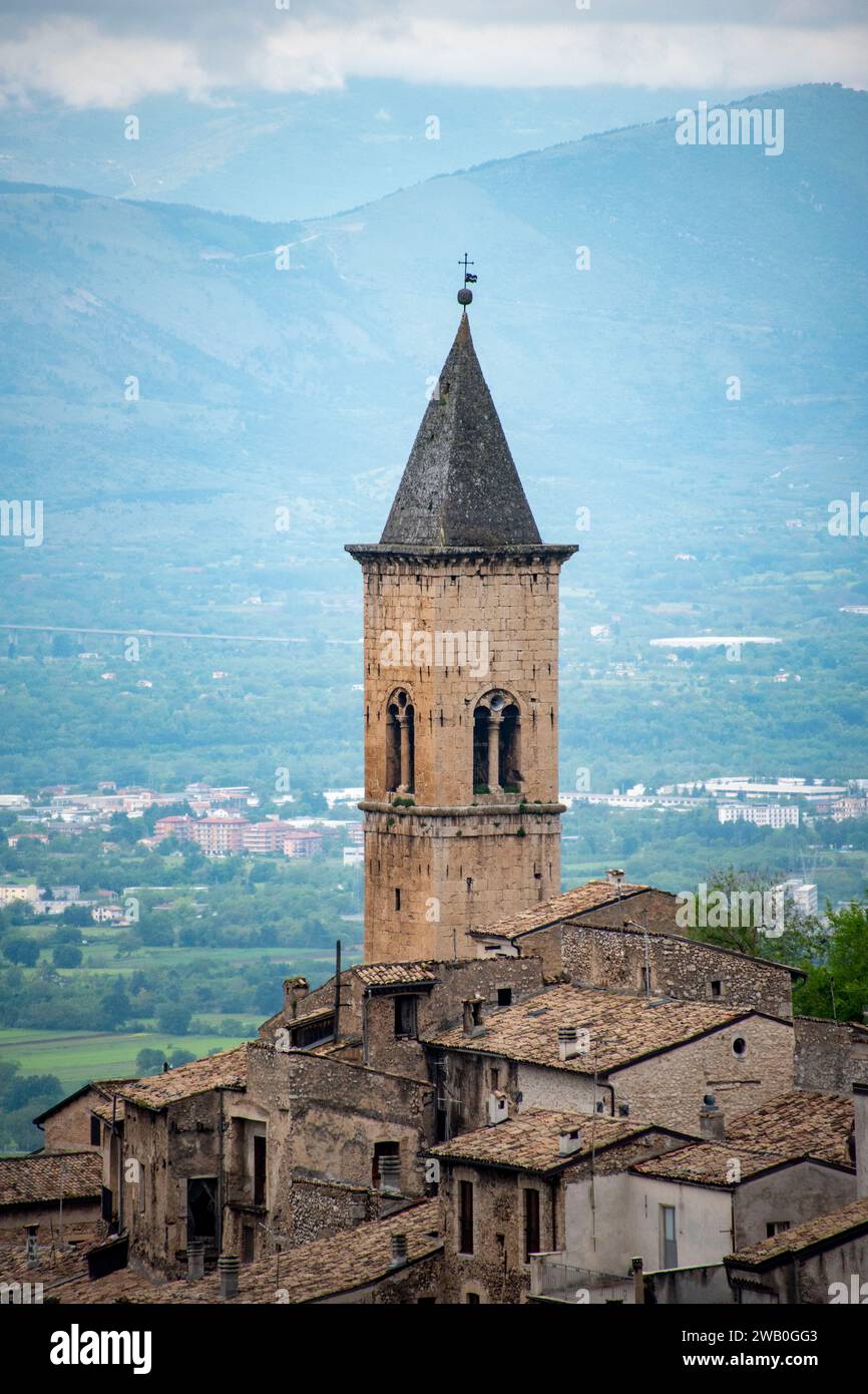 Bell Tower of Our Lady of Mercy Mother Church - Pacentro - Italy Stock ...
