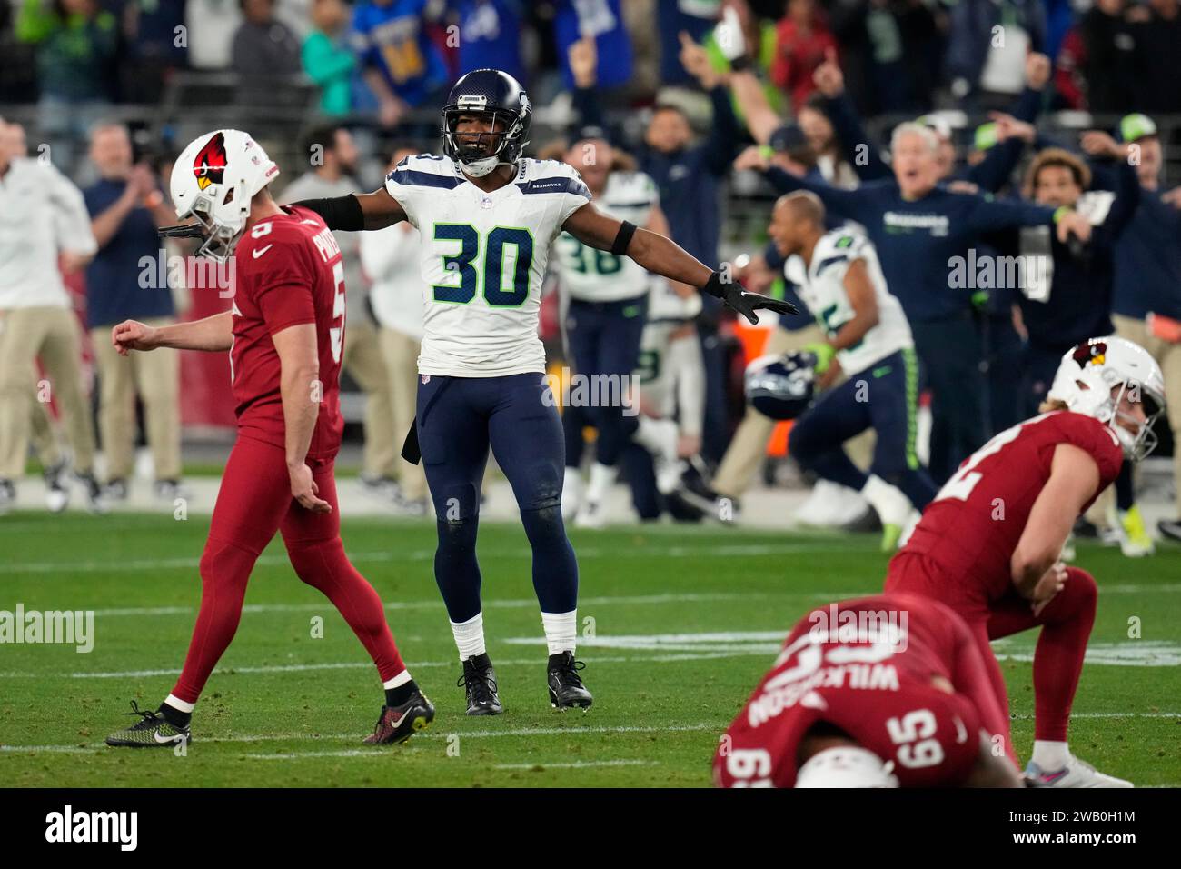 Seattle Seahawks cornerback Michael Jackson (30) celebrates as Arizona ...
