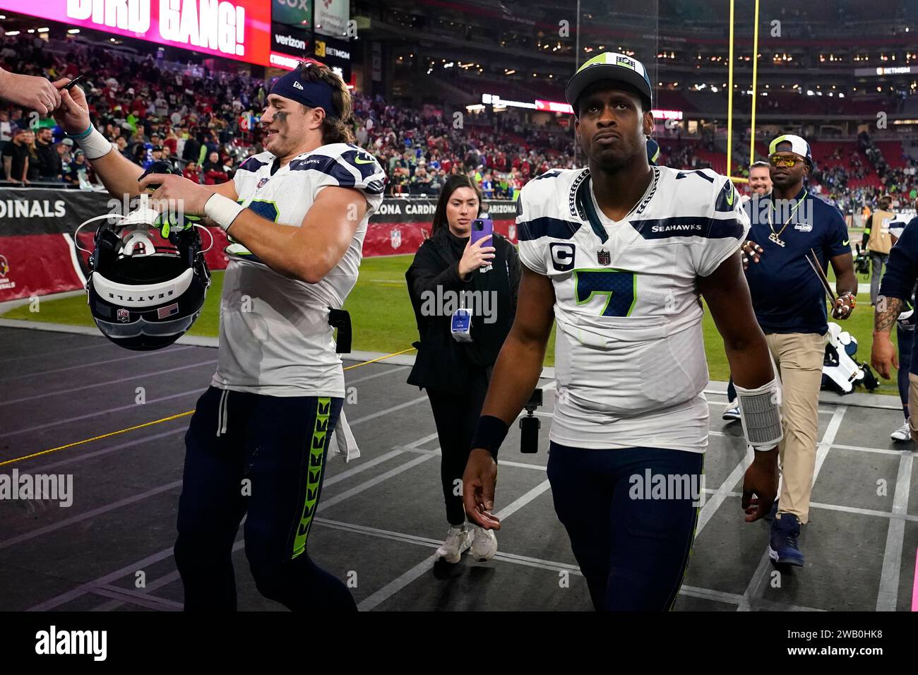 Seattle Seahawks quarterback Geno Smith (7) leaves the field after a 21 ...