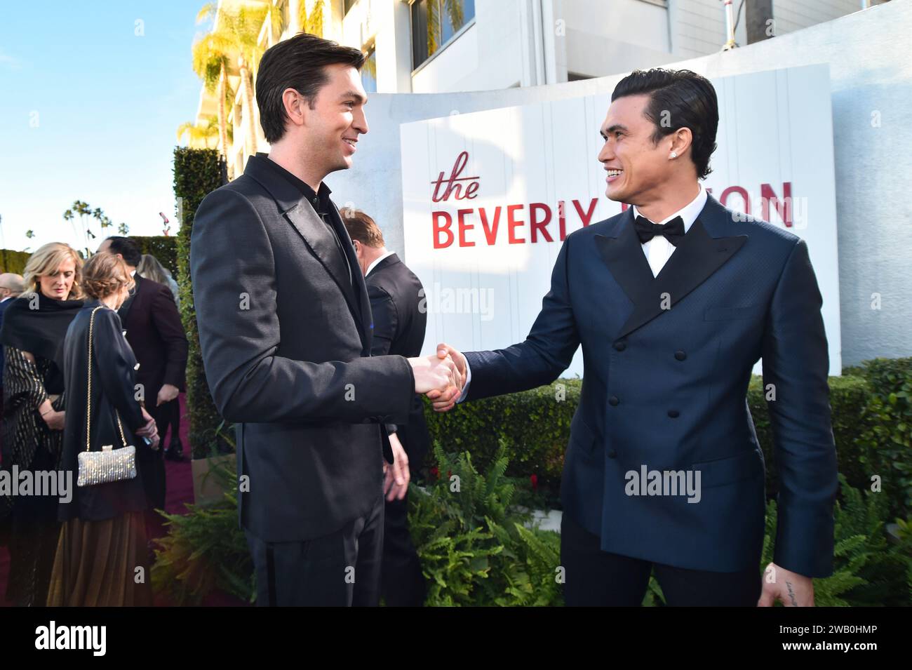Nicholas Braun and Charles Melton at the 81st Golden Globe Awards held ...