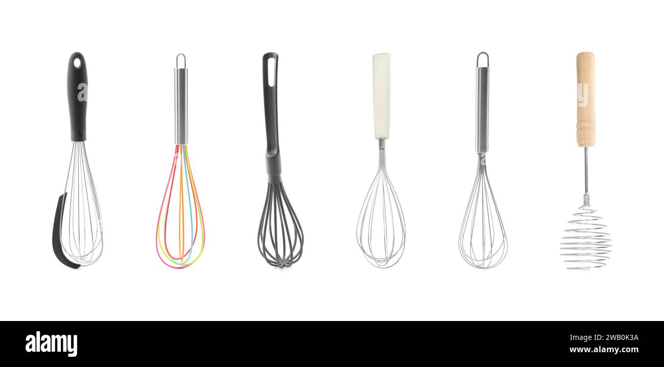Different whisks isolated on white, collection. Kitchen tool Stock ...