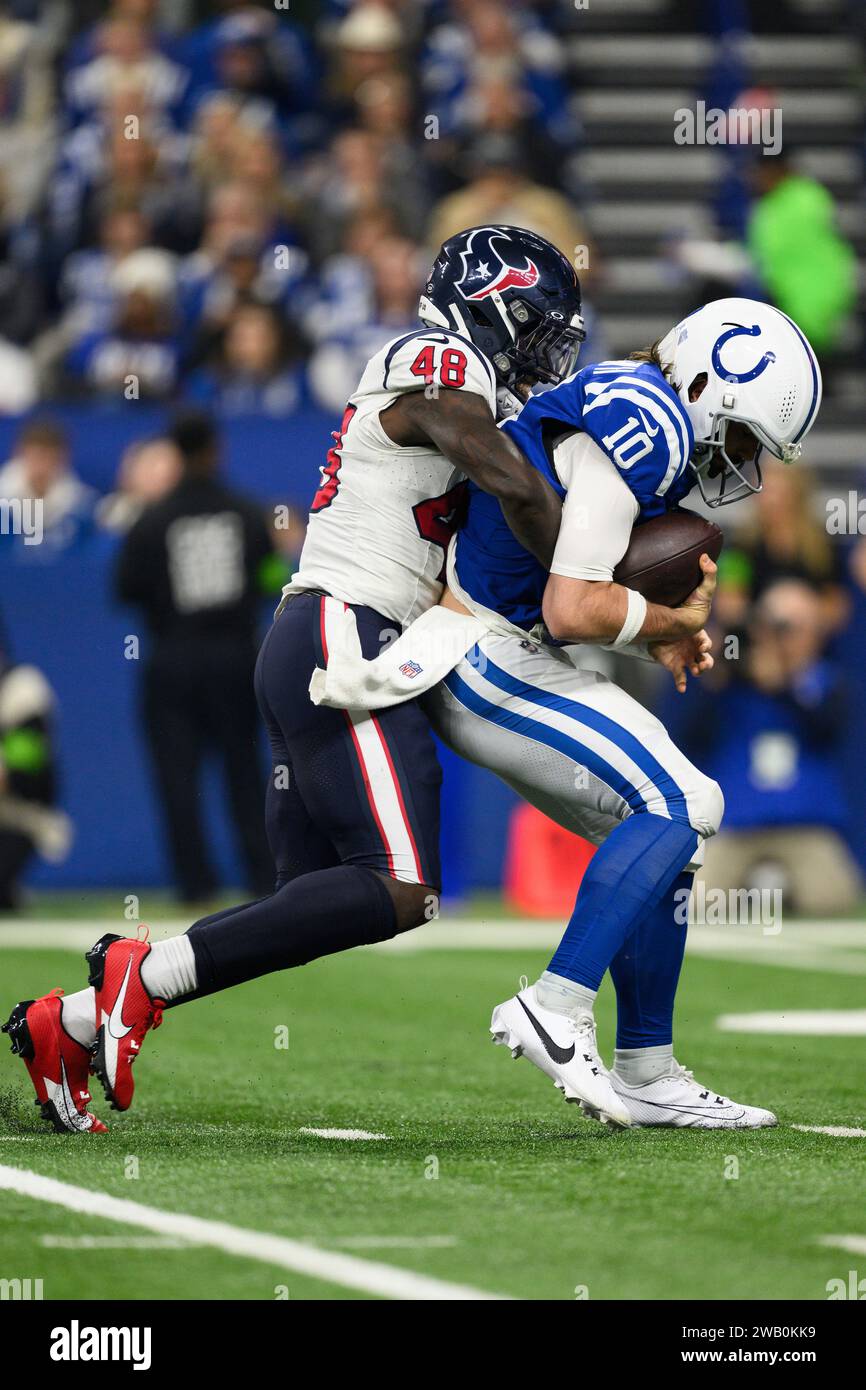 Houston Texans linebacker Christian Harris (48) sacks Indianapolis ... Houston Texans linebacker Christian Harris (48) sacks Indianapolis ...