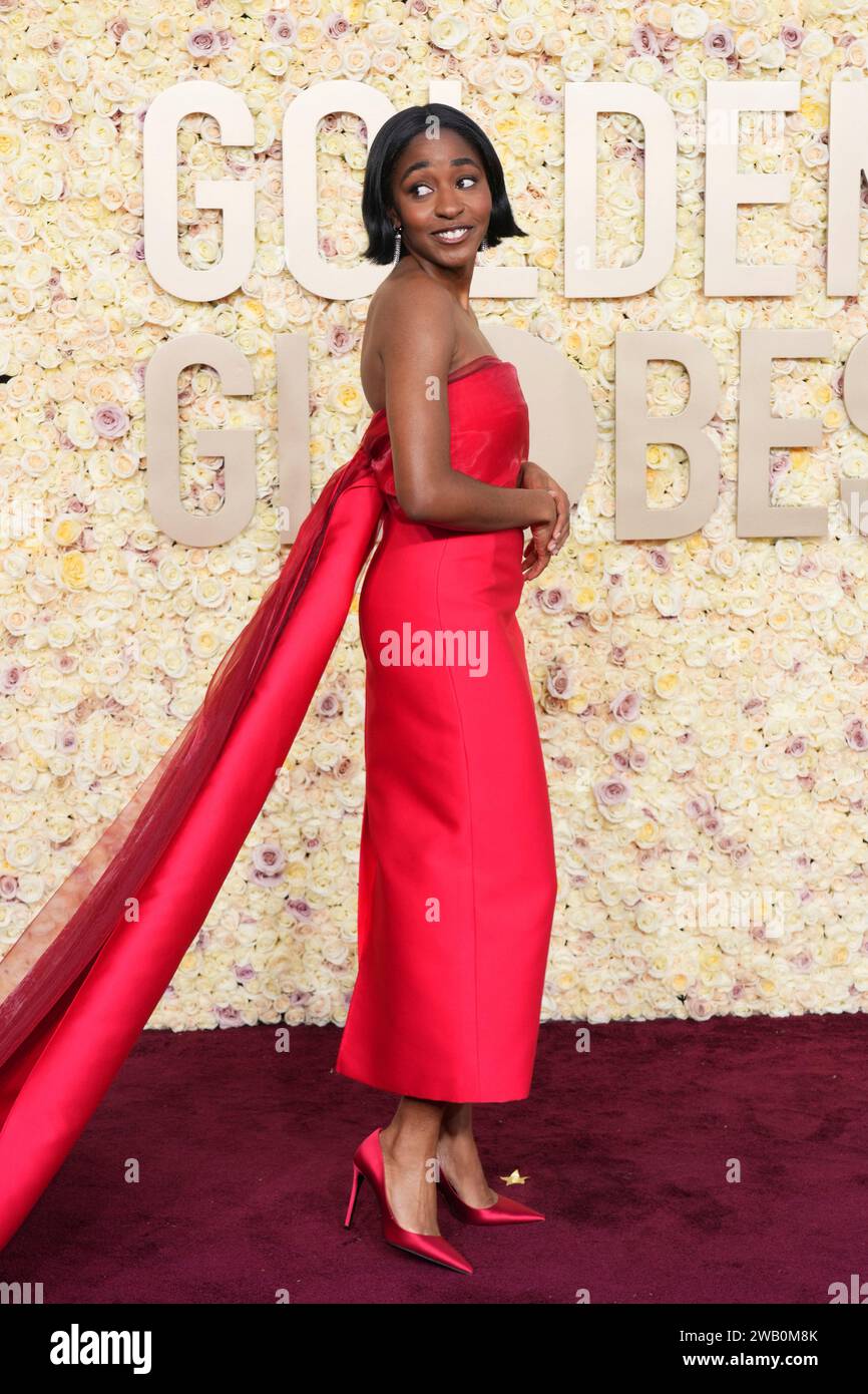 Ayo Edebiri arrives at the 81st Golden Globe Awards on Sunday, Jan. 7 ...