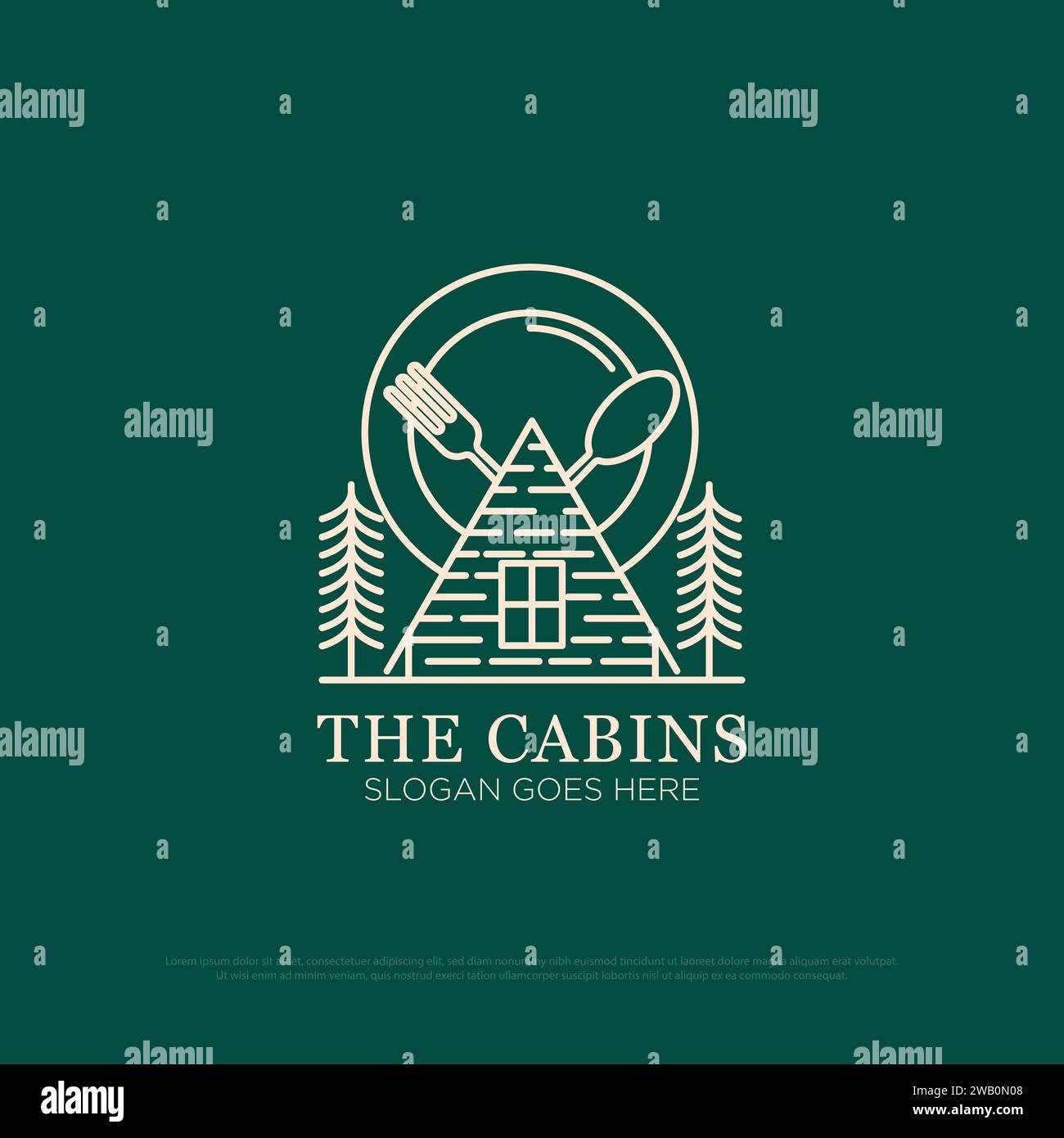 line art The cabin restaurant logo design,nature outdoor food and ...