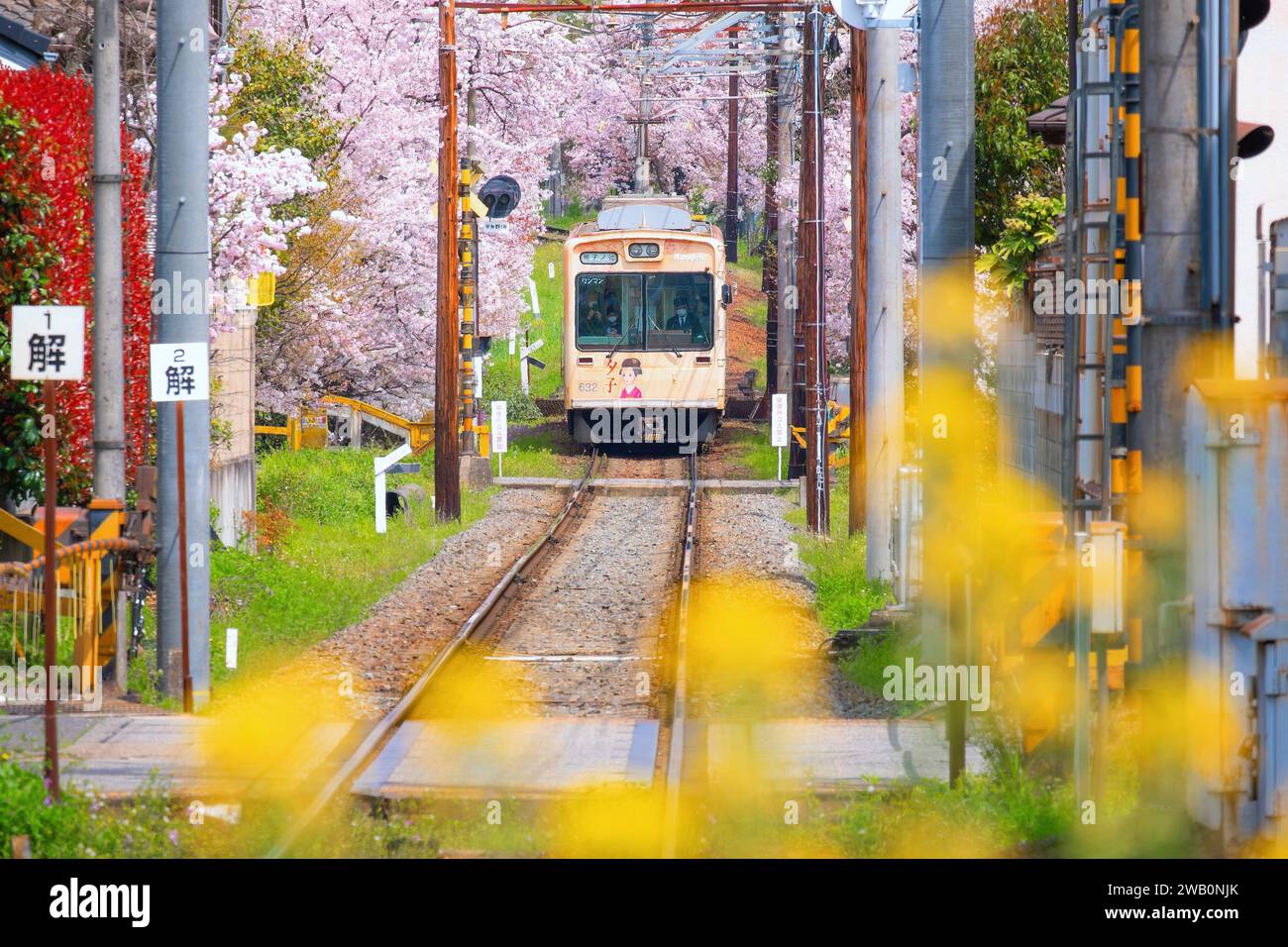 Kyoto, Japan - March 31 2023: Keifuku Tram is operated by Keifuku ...