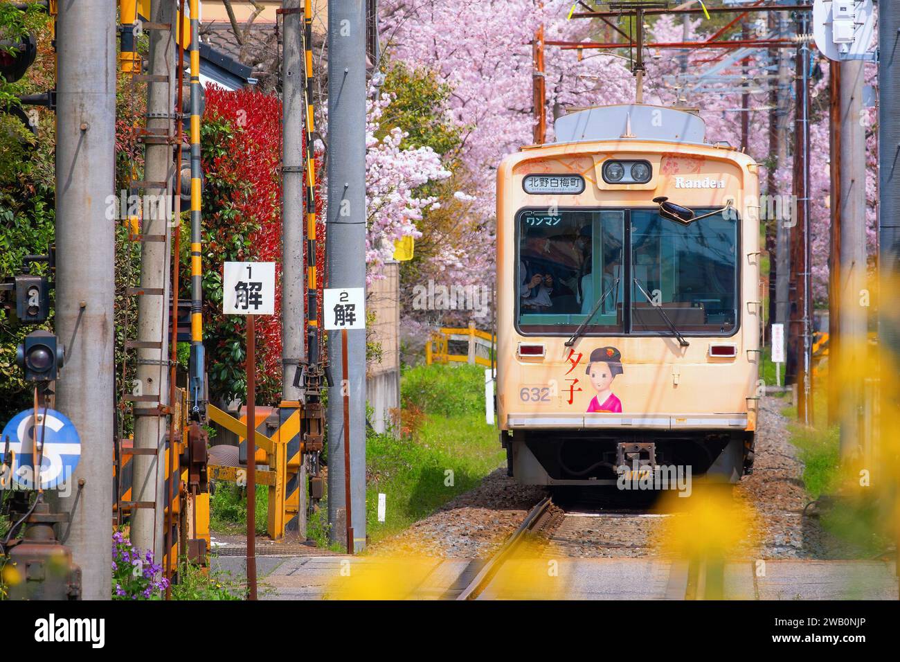 Kyoto, Japan - March 31 2023: Keifuku Tram is operated by Keifuku ...