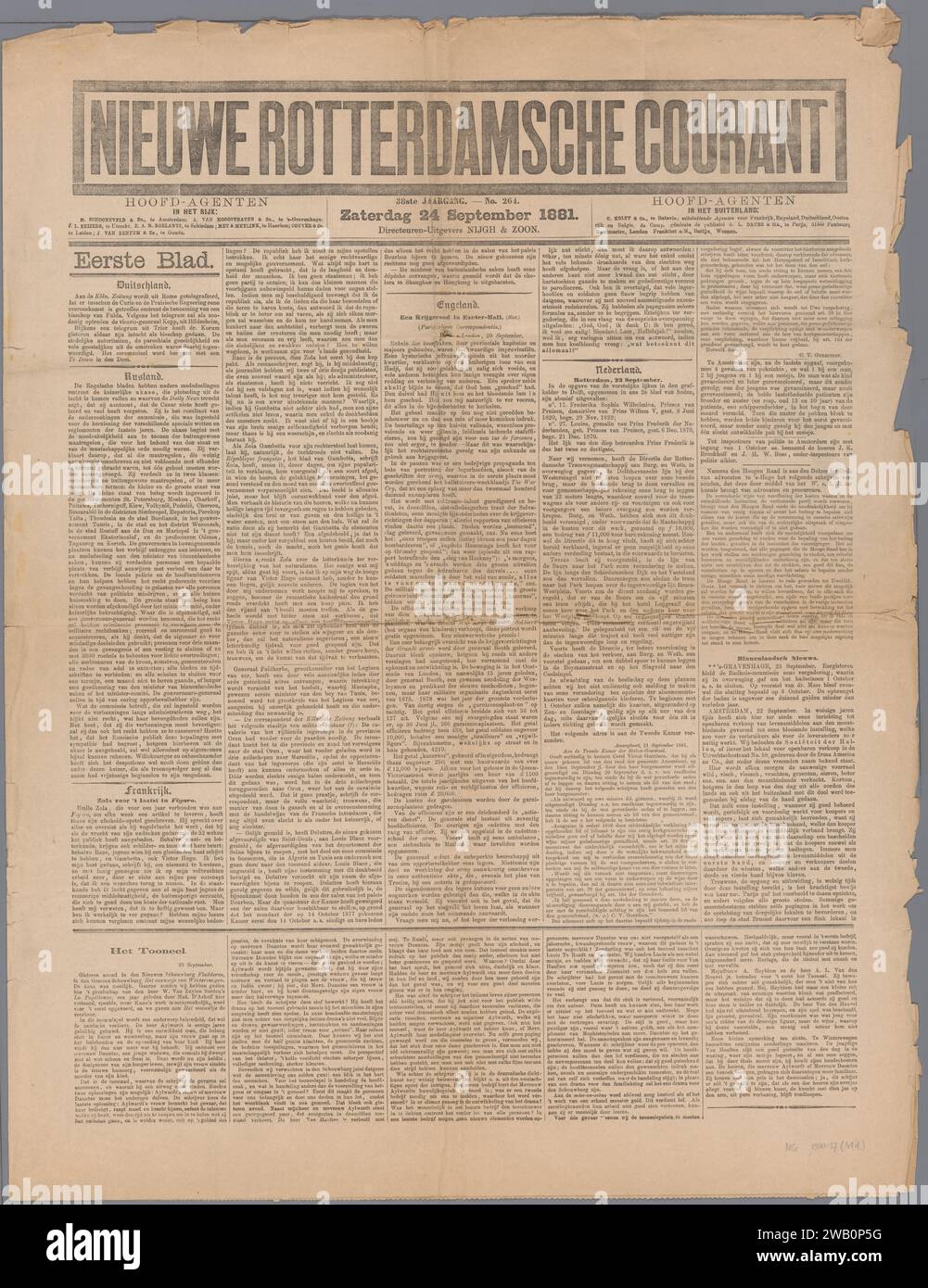 Nieuw Rotterdamsche Courant, Nijgh & Zoon, 1881 Newspaper no. 264 of ...