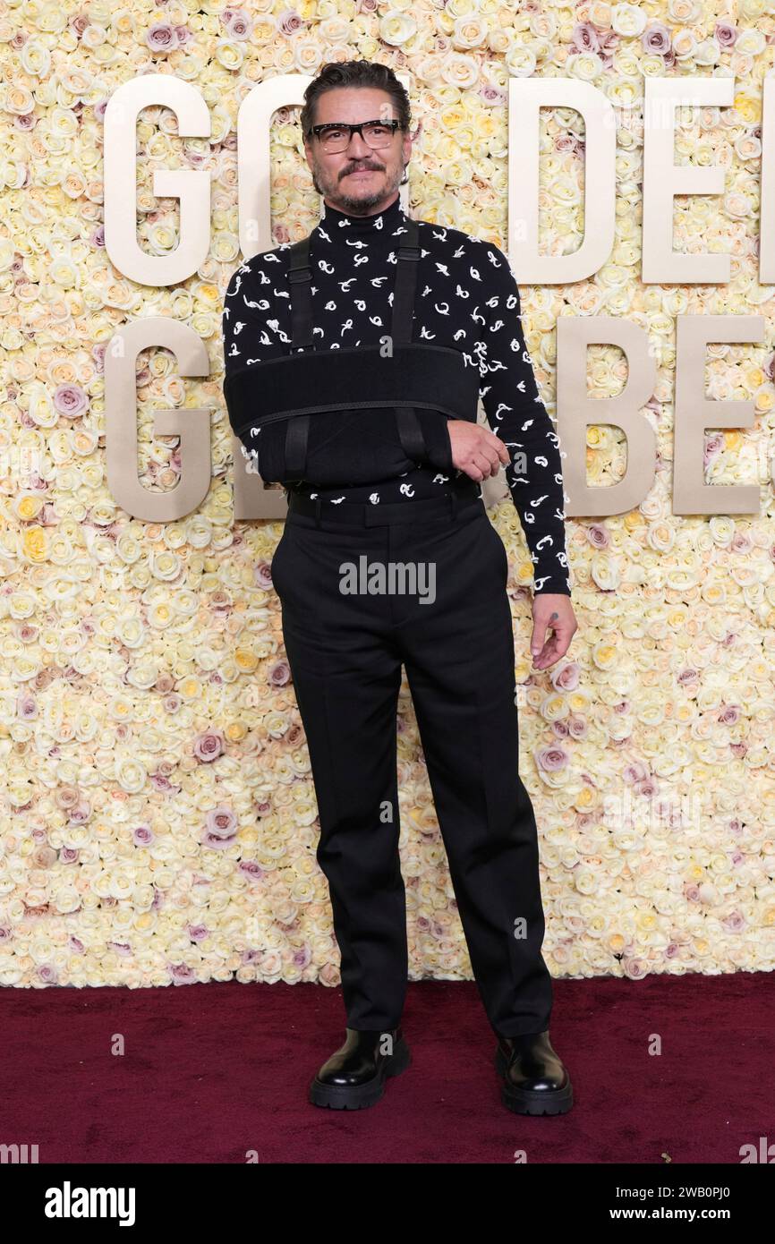 Pedro Pascal arrives at the 81st Golden Globe Awards on Sunday, Jan. 7 ...