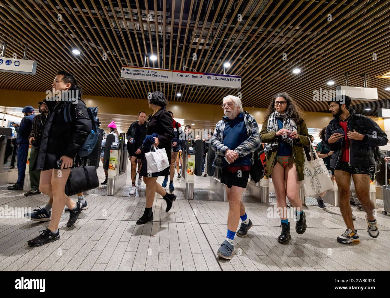 London, UK. 07th Jan, 2024. Participants without pants ride on an ...