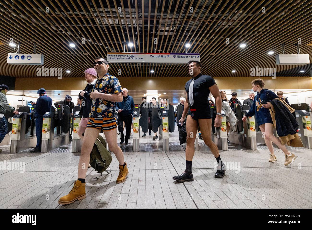London, UK. 07th Jan, 2024. Participants without pants ride on an ...