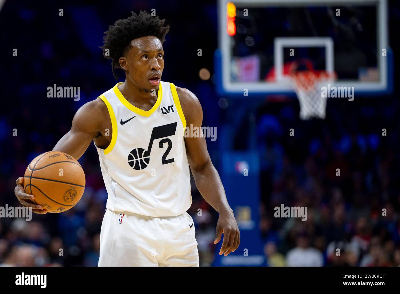 Utah Jazz's Collin Sexton looks on during the NBA basketball game ...