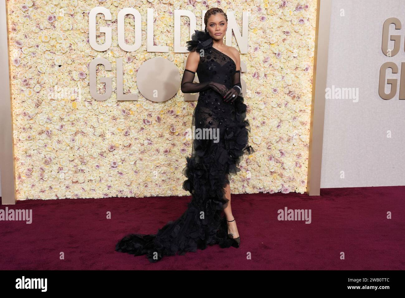 Andra Day arrives at the 81st Golden Globe Awards on Sunday, Jan. 7 ...