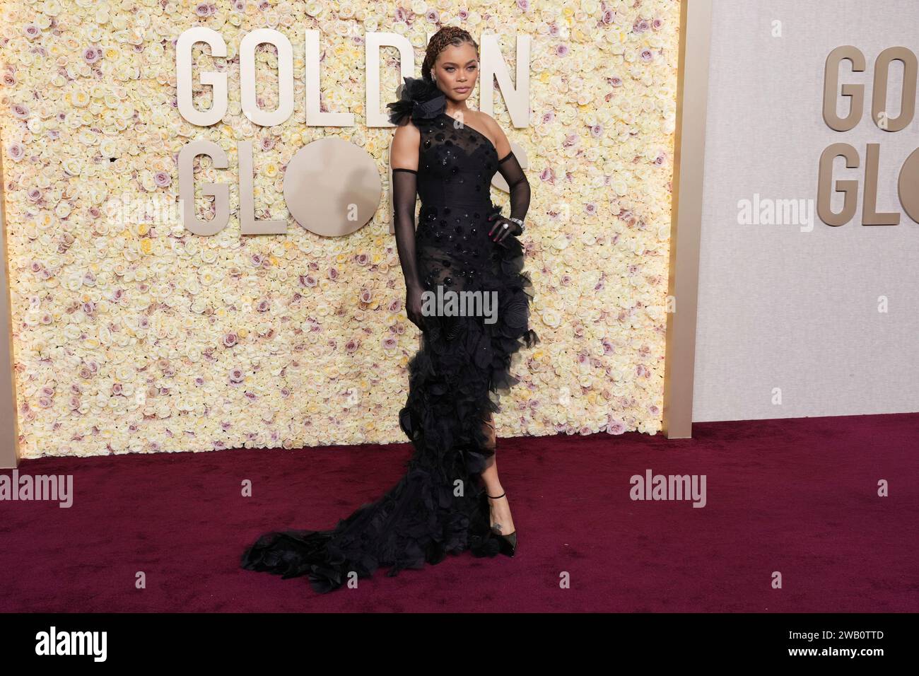 Andra Day arrives at the 81st Golden Globe Awards on Sunday, Jan. 7 ...