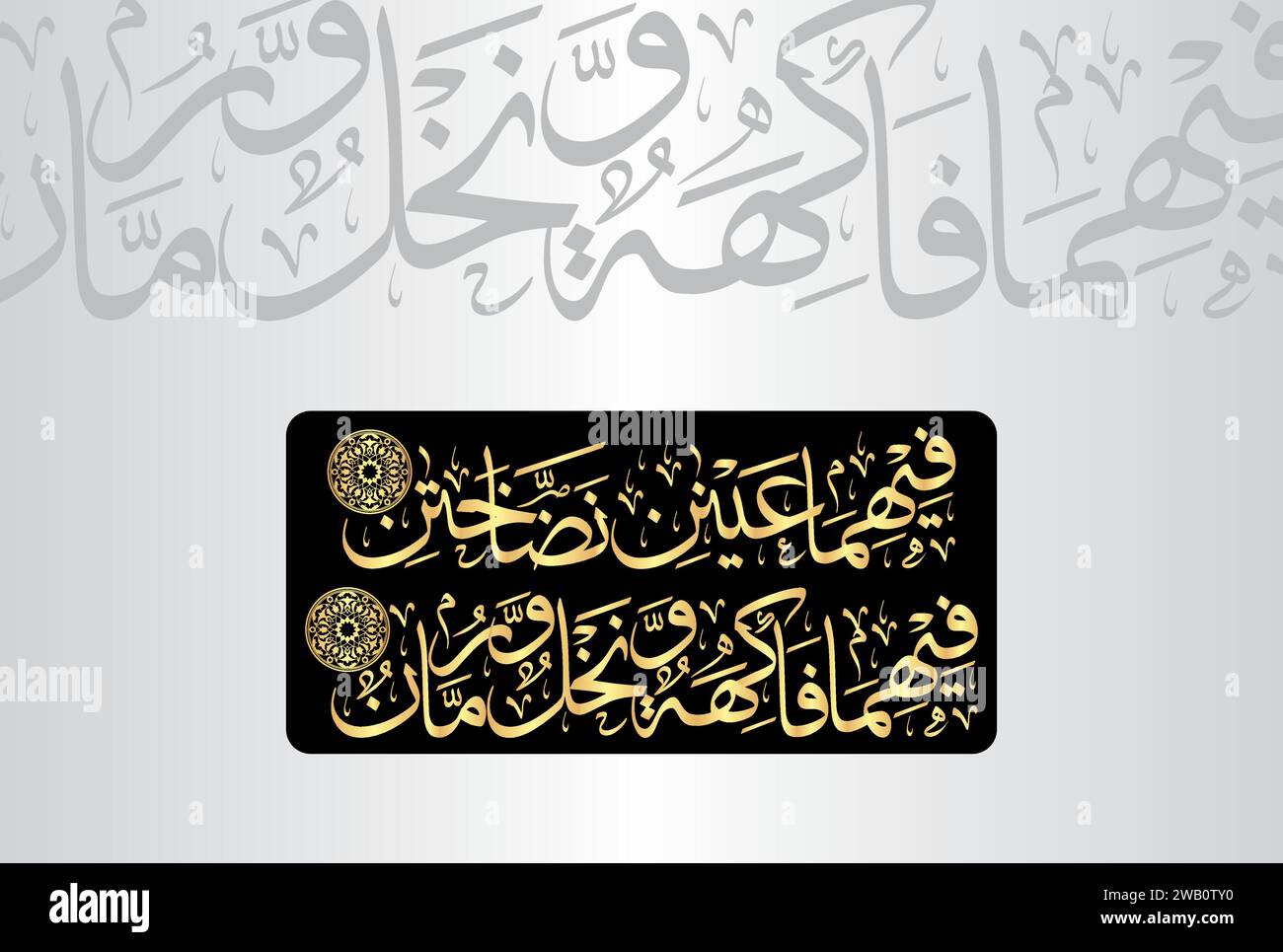 Arabic Calligraphy, verses no 66 and 68 from chapter "Ar Rahman 55" of ...