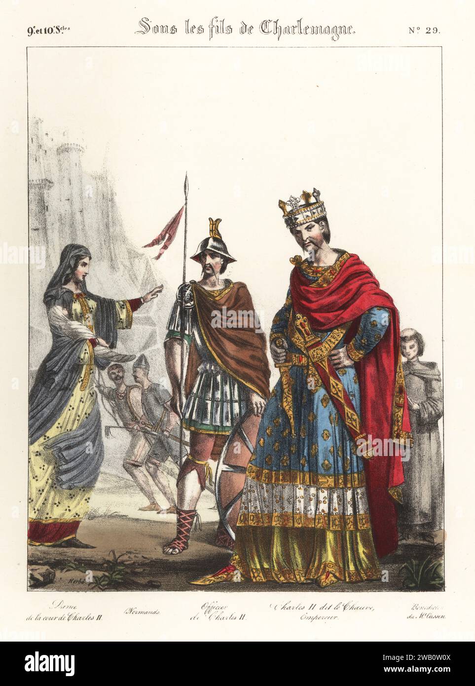 King Charles II the Bald, Carolingian Emperor, in crown, chlamys cloak ...