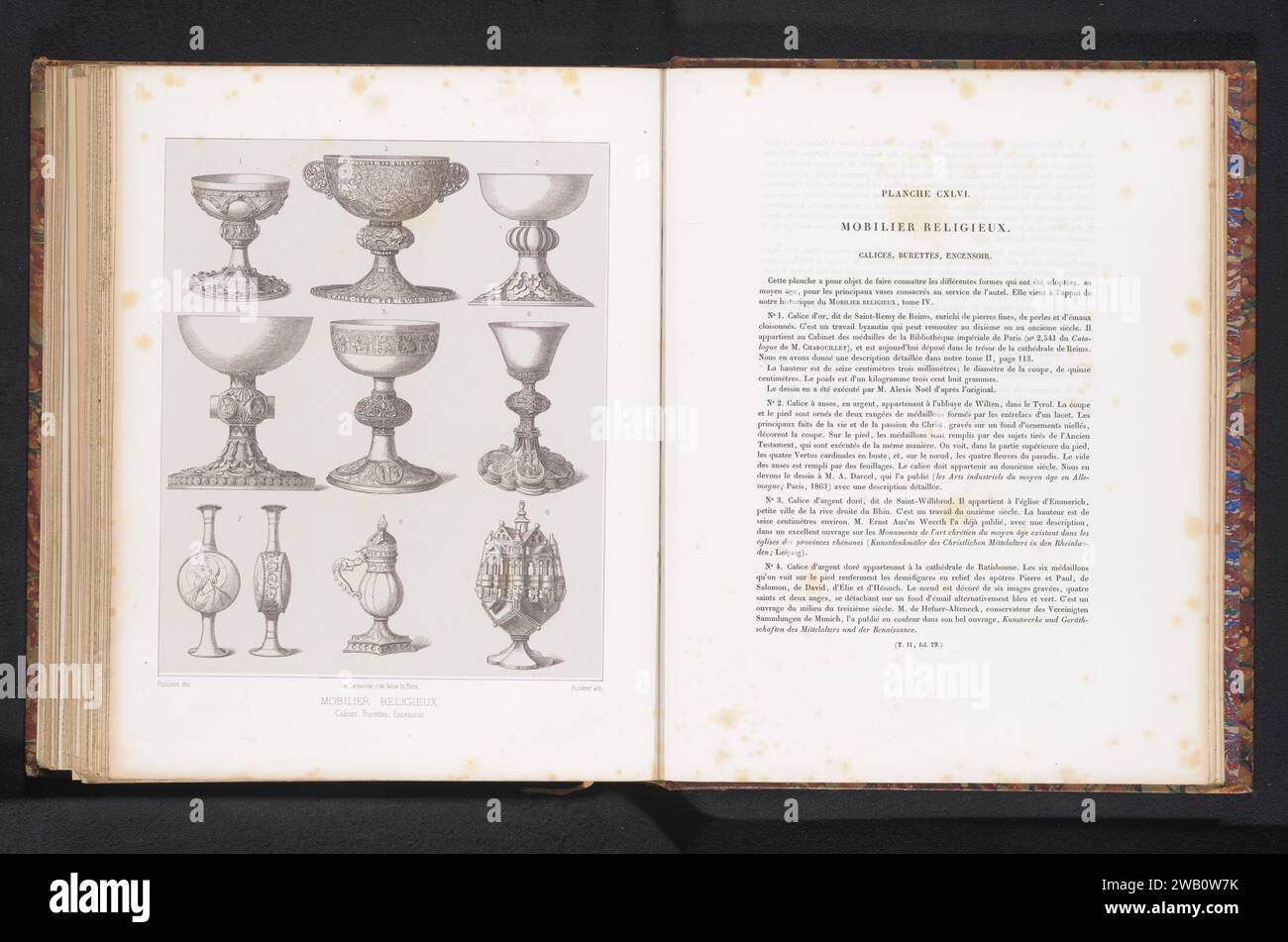 Reproduction of a design with chalices, burrets and an incense barrel ...