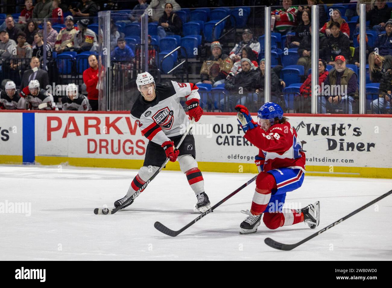 January 7th, 2024: Utica Comets defenseman Cal Foote (52) takes a shot ...