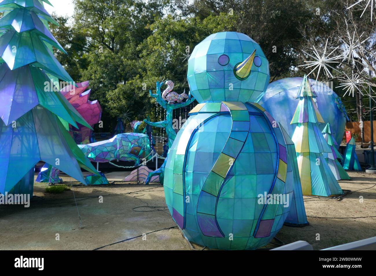 Los Angeles, California, USA 2nd January 2024 Zoo Lights Aglow Snowman ...