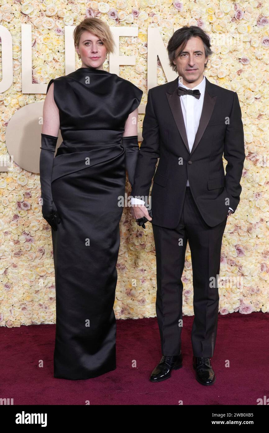 Gerta Gerwig, left, and Noah Baumbach arrive at the 81st Golden Globe ...
