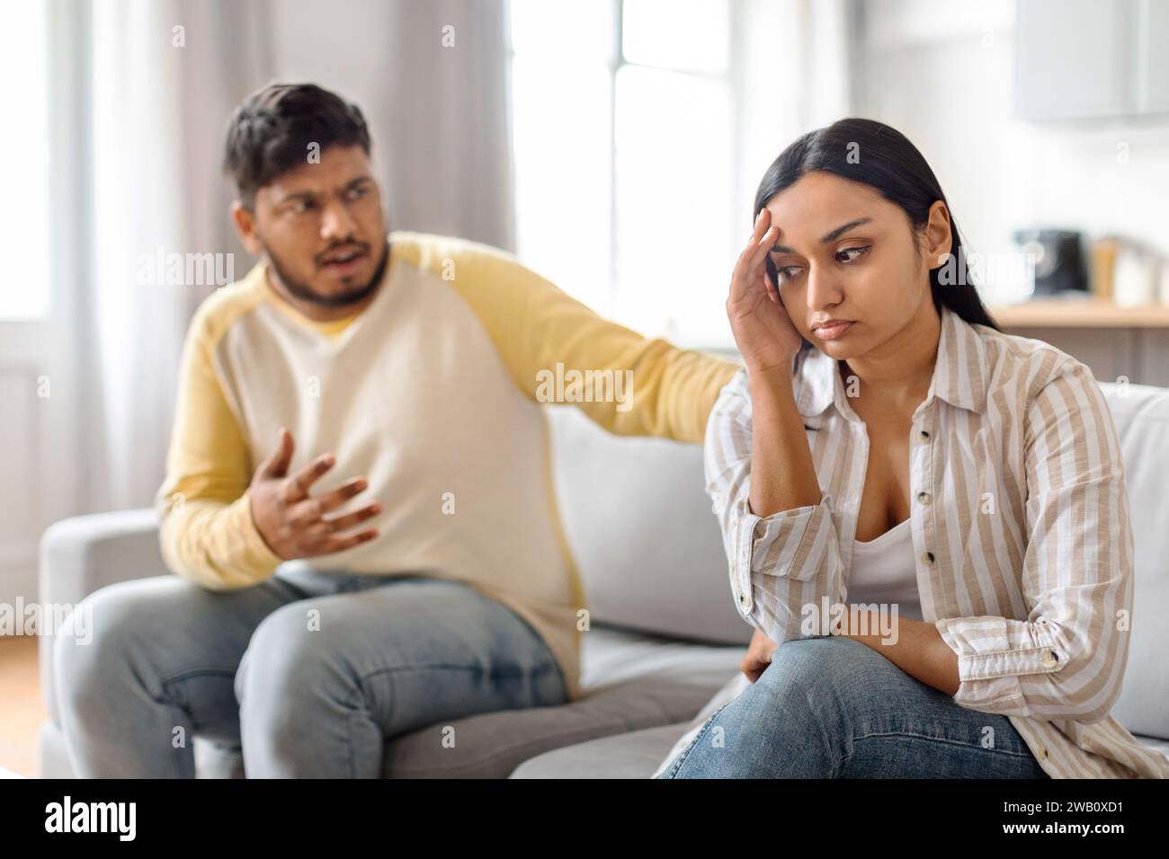 Relationship Crisis. Young Indian Couple Arguing At Home Stock Photo ...