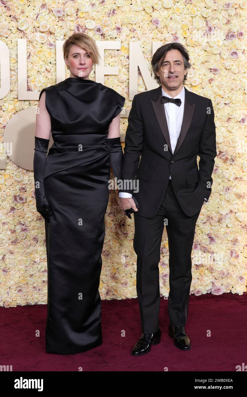 Gerta Gerwig, left, and Noah Baumbach arrive at the 81st Golden Globe ...