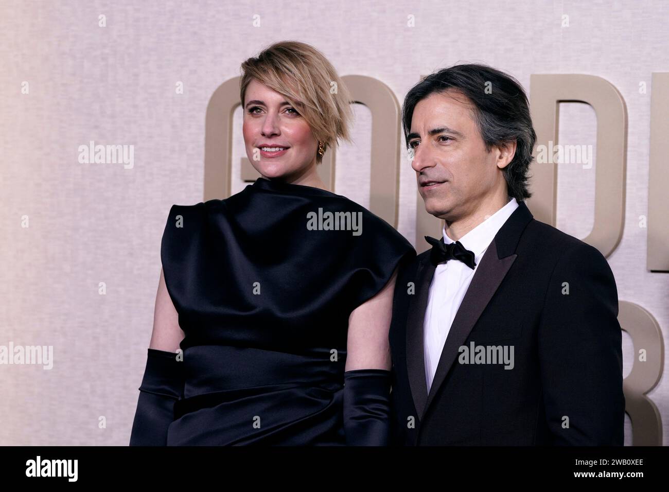 Gerta Gerwig, left, and Noah Baumbach arrive at the 81st Golden Globe ...