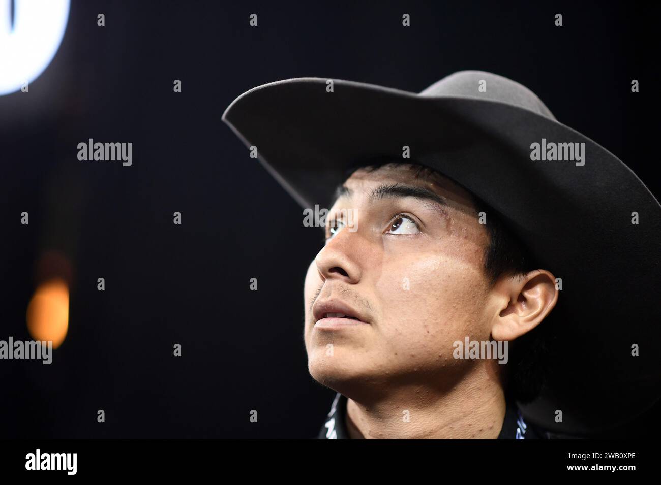 New York, USA. 07th Jan, 2024. Professional bull rider Cody Jesus waits ...